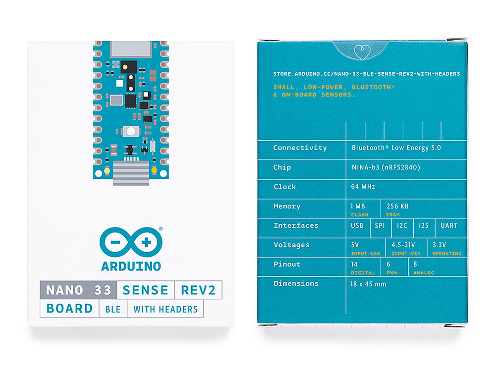 Arduino Nano 33 BLE Sense Rev2 with Headers | IoT Board — Arduino Official Store